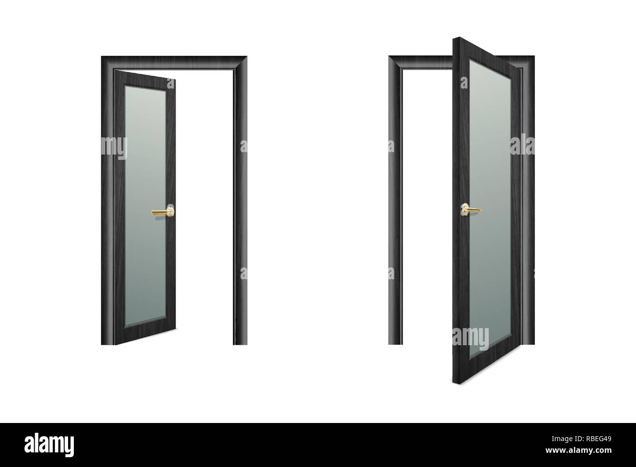 Vector Realistic Different Opened and Closed Black Wooden Door Icon Set ...