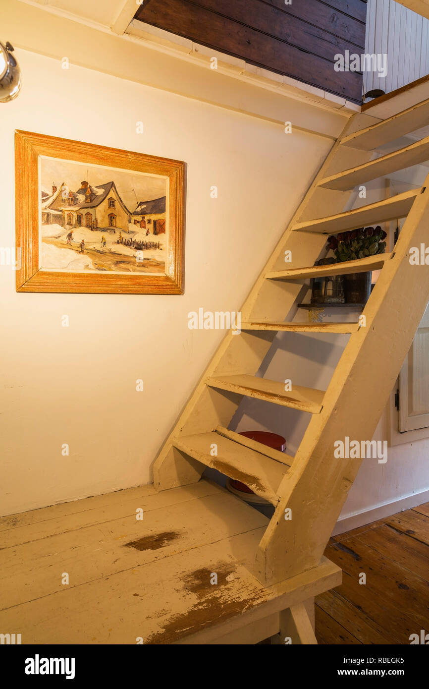 Old pinewood Miller's stairs in corner of dining room inside an old ...