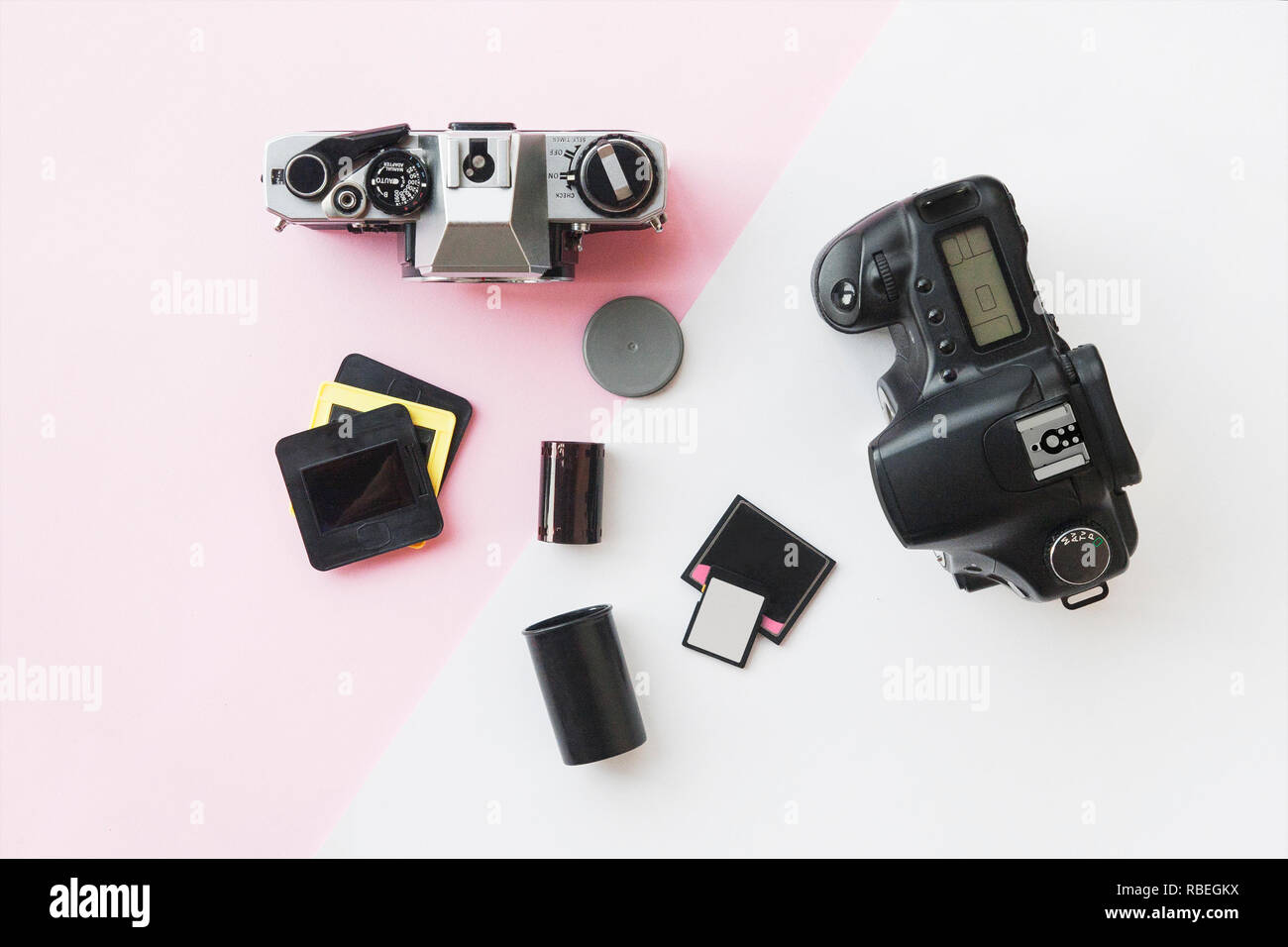 Digital vs. Analog SLR Camera with Slides, Memory Cards, 35 mm Film ...