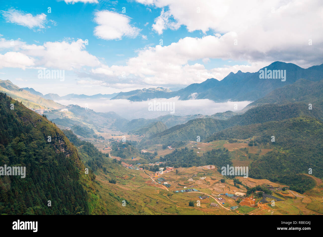 Fansipan mountain and Sapa countryside village in Vietnam Stock Photo ...