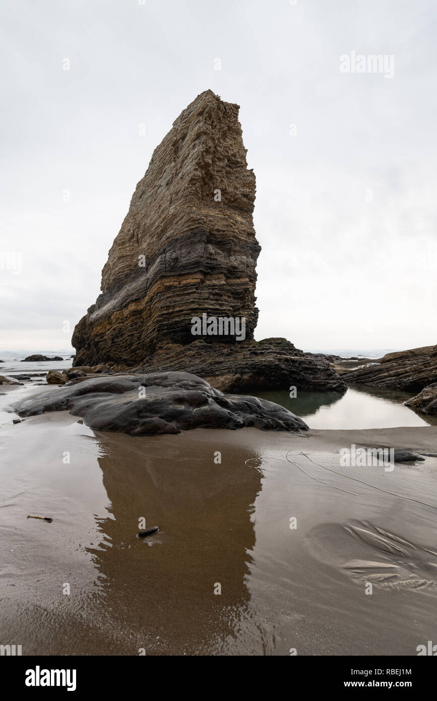Rock in the Sea, big limestone formation, California Coastline Stock ...