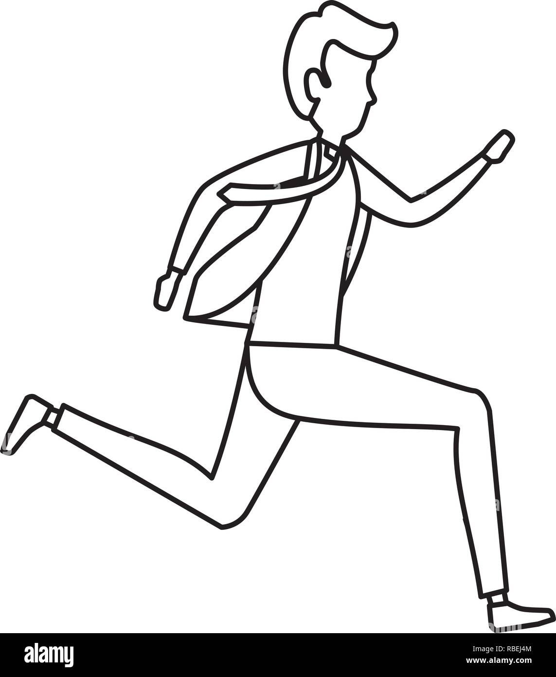 Illustration cartoon businessman character running Black and White ...