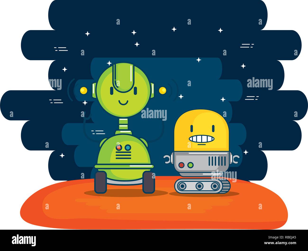 couple of cute robots with universe background Stock Vector Image & Art ...