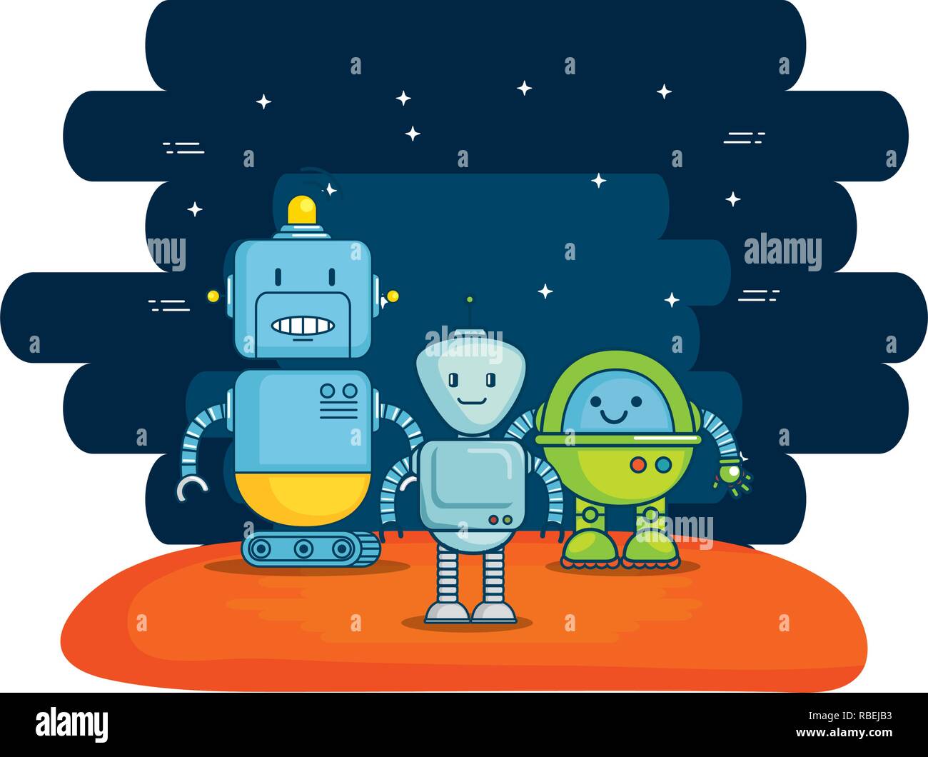 group of cute robots with universe background Stock Vector Image & Art ...
