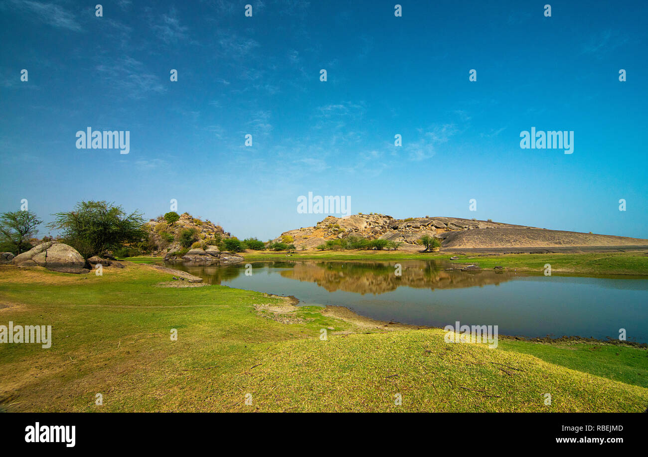 Waterbody at Pali, Bera hills, Pali district, Rajasthan, India Stock ...