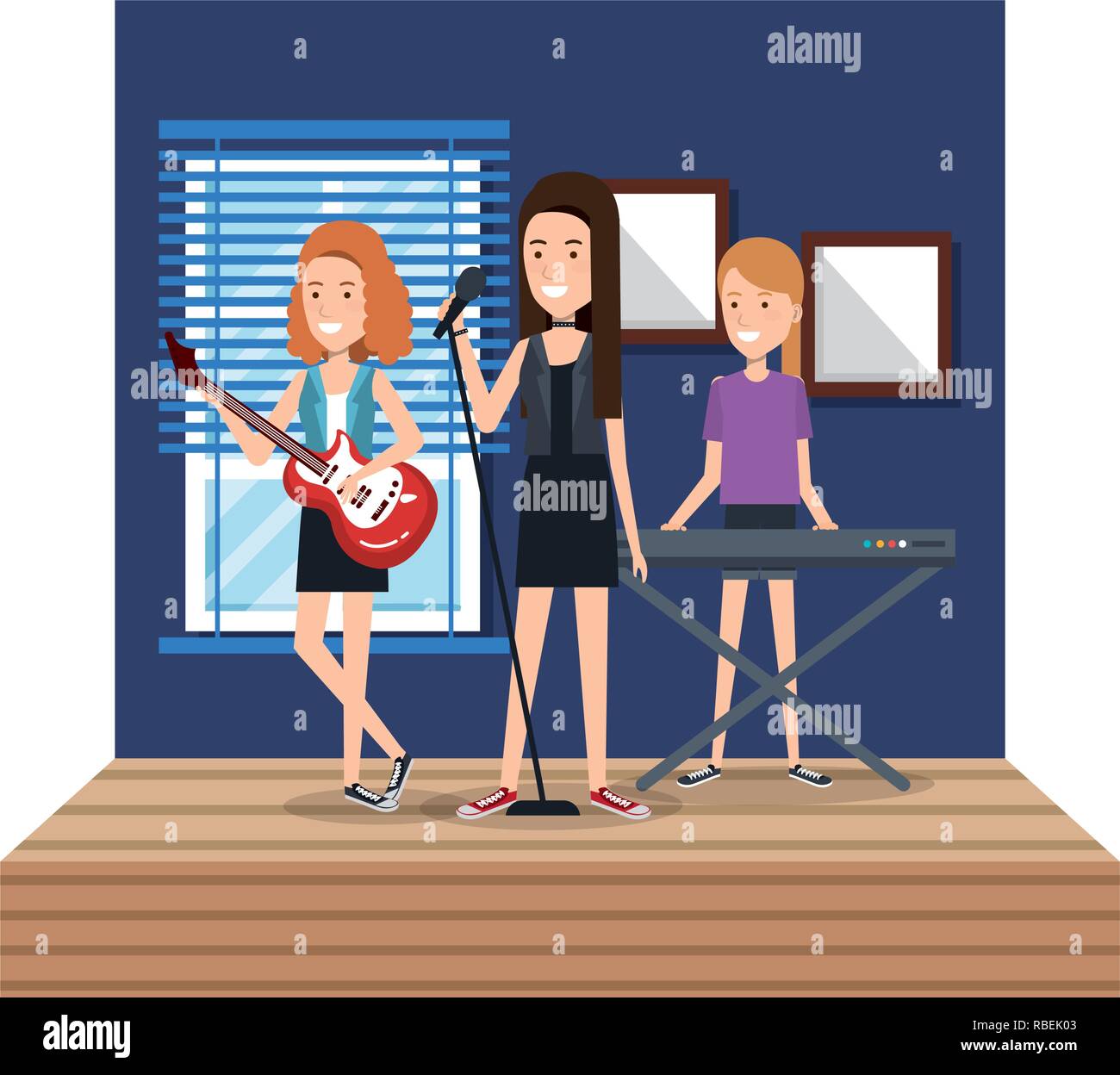 Adult women playing instruments singing Stock Vector Images - Alamy