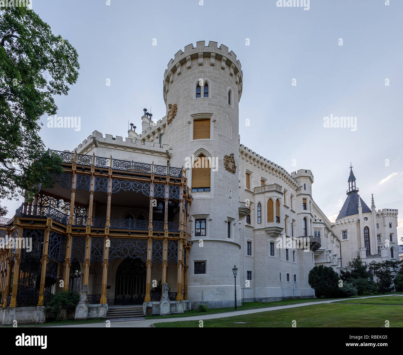 back view of beautiful white renaissance state castle castle Hluboka ...