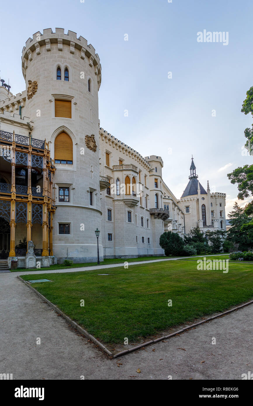 back view of beautiful white renaissance state castle castle Hluboka ...