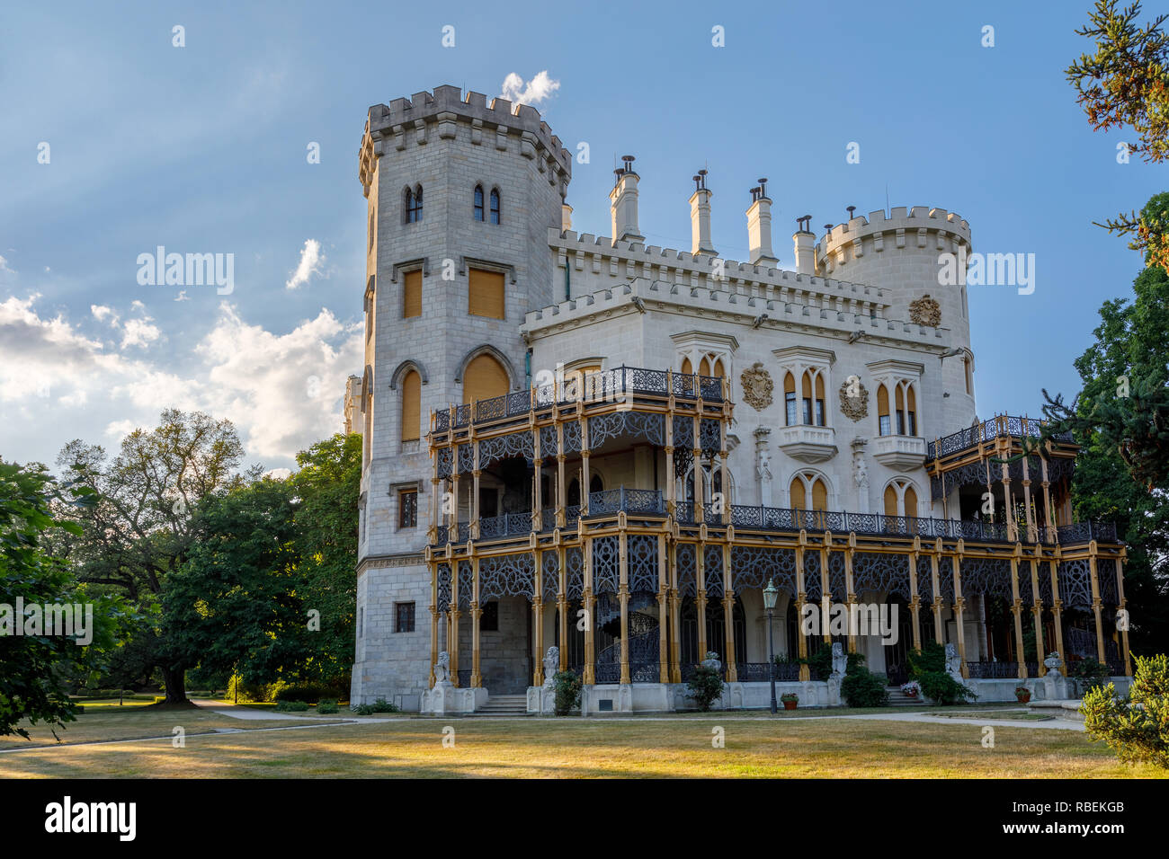 back view of beautiful white renaissance state castle castle Hluboka ...