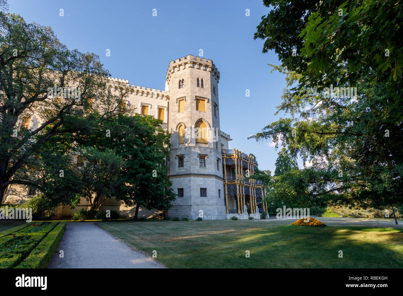 back view of beautiful white renaissance state castle castle Hluboka ...