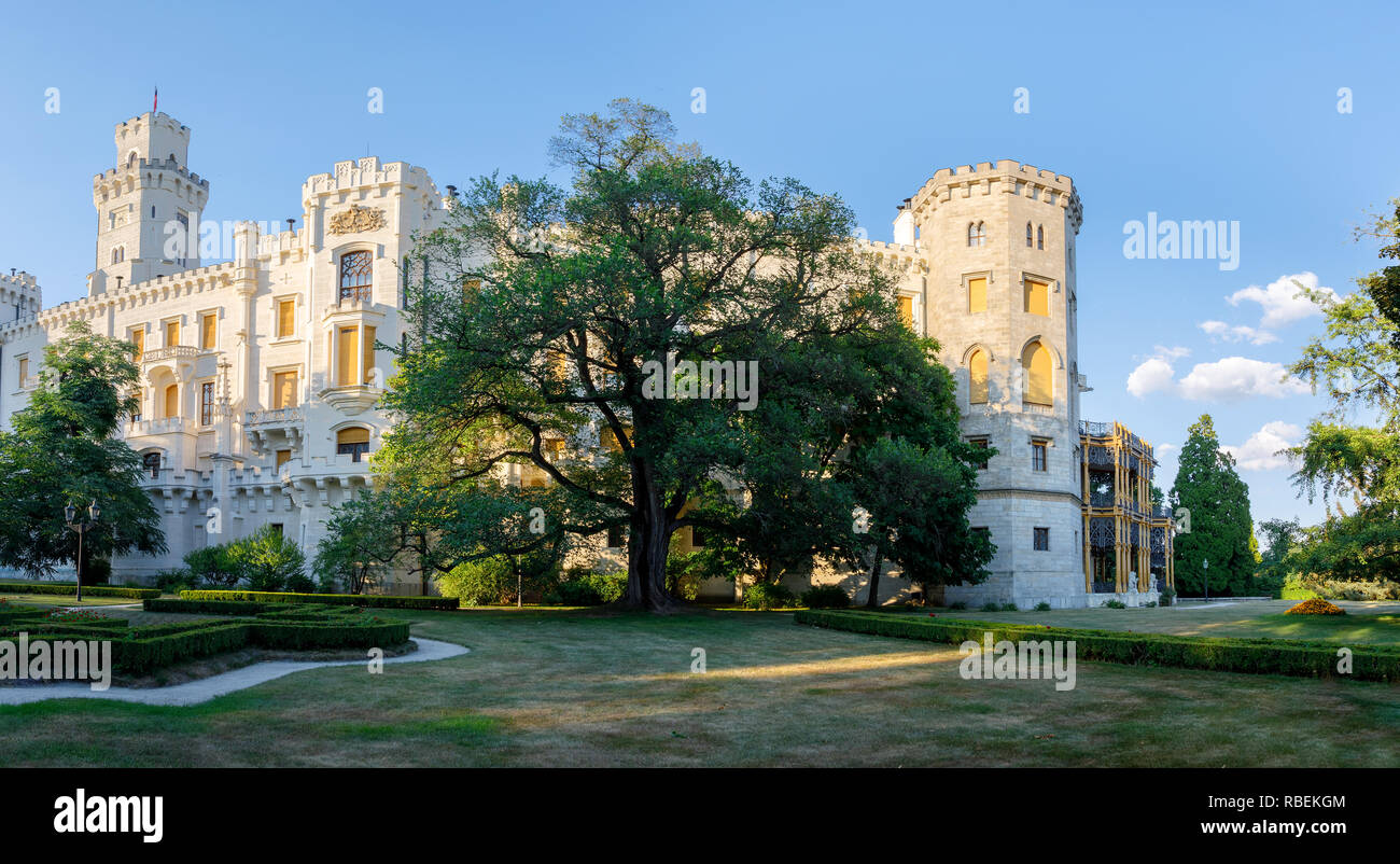 back view of beautiful white renaissance state castle castle Hluboka ...