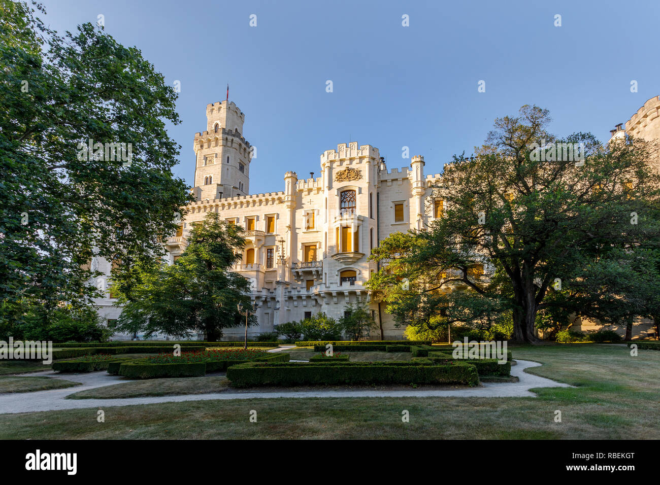 back view of beautiful white renaissance state castle castle Hluboka ...