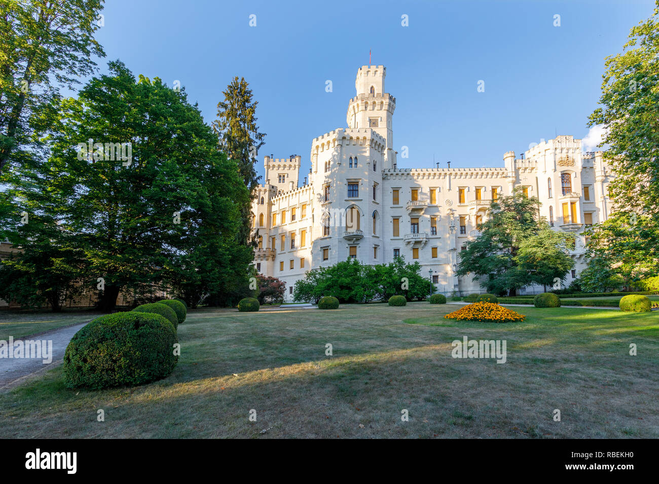 back view of beautiful white renaissance state castle castle Hluboka ...