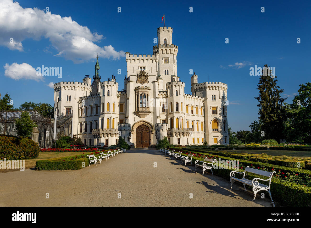 front view of beautiful white renaissance state castle castle Hluboka ...