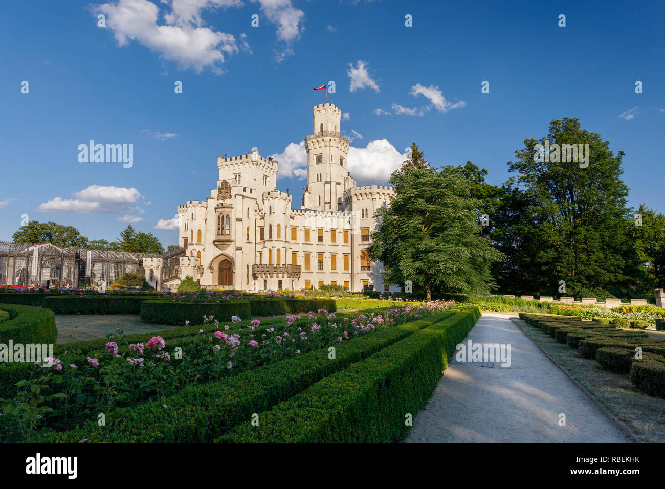 front view of beautiful white renaissance state castle castle Hluboka ...