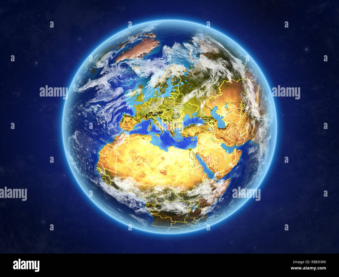 Albania from space. Planet Earth with country borders and extremely ...