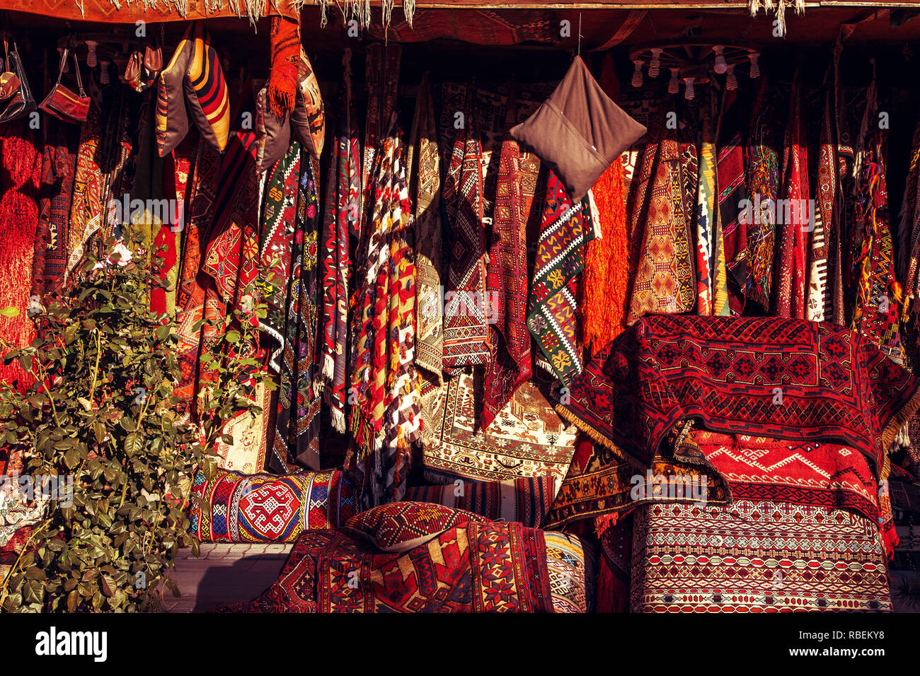 Amazing traditional handmade turkish carpets in souvenir shop ...