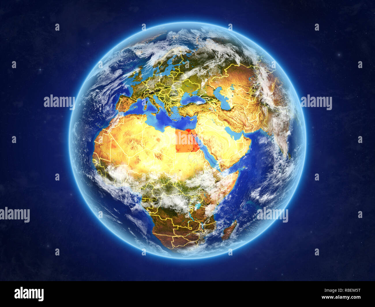 Egypt from space. Planet Earth with country borders and extremely high ...