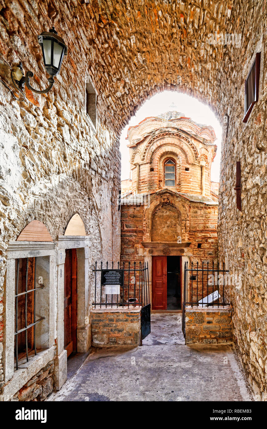 Agioi Apostoloi church in the medieval mastic village of Pyrgi on the ...