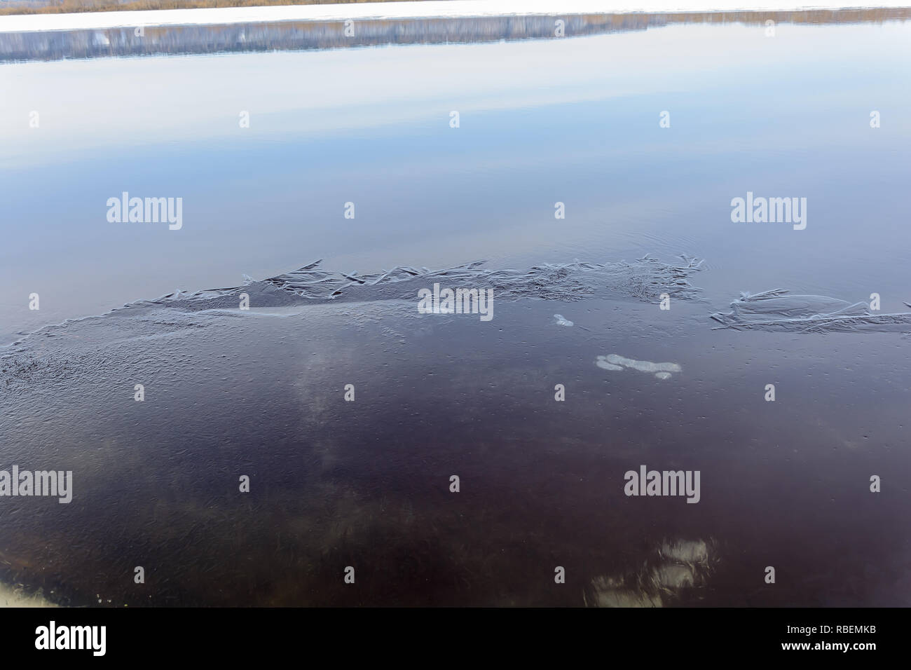 A thin layer of ice melts on the surface of river water Stock Photo - Alamy