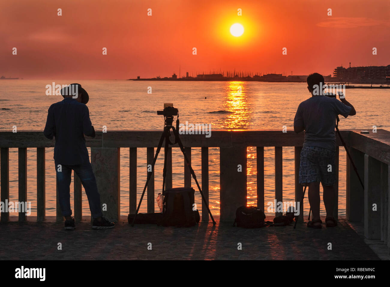 Ostia Lido Rome, Italy - July 26, 2018 :The Roman coast seen from the ...
