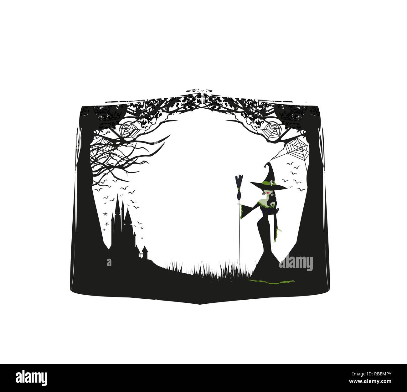 Halloween witch - black and white frame Stock Vector Image & Art - Alamy