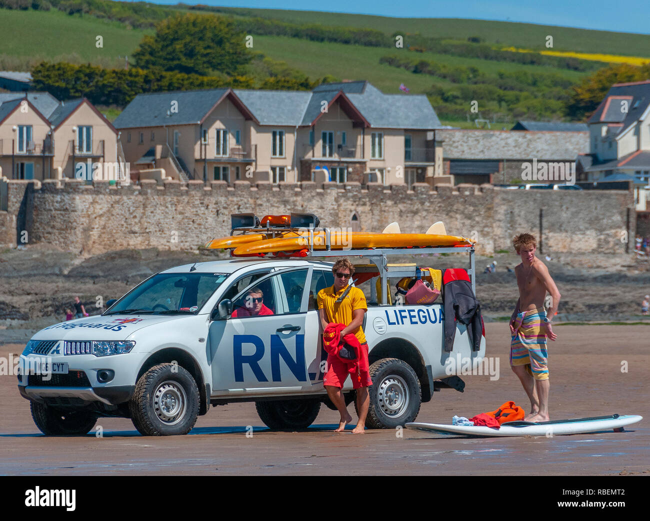 Lifeguards on the popular Croyde Beach in Devon, England, UK Stock ...