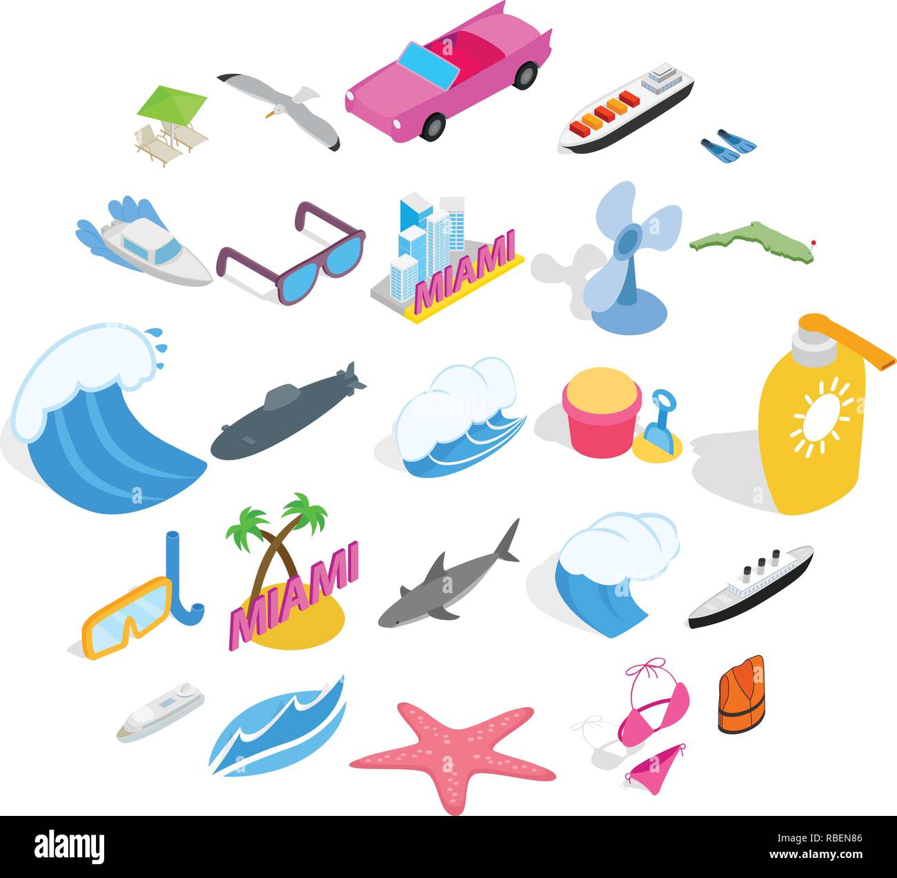 Strand icons set, isometric style Stock Vector Image & Art - Alamy