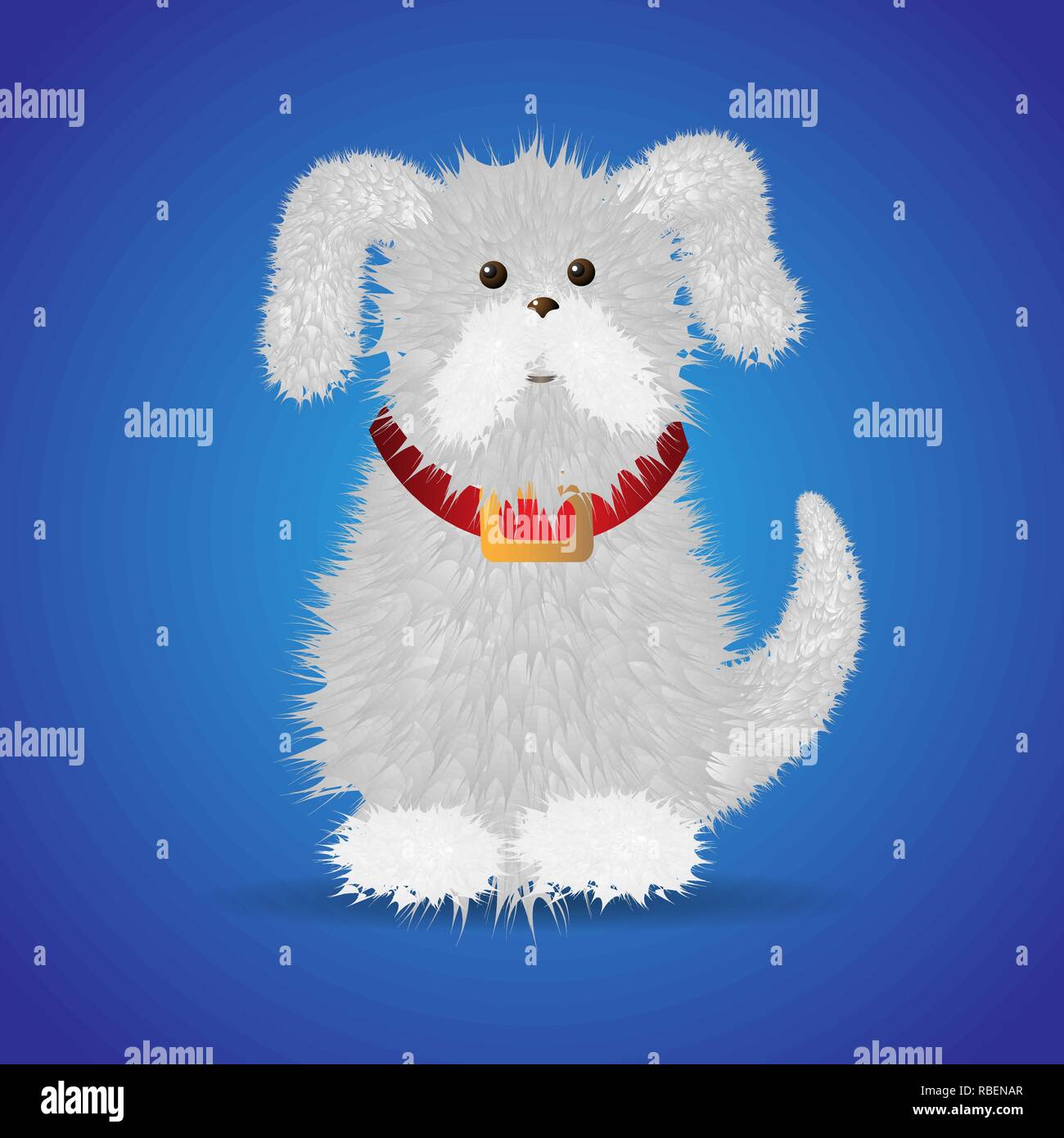 cute funny cartoon white fluffy dog in a red collar 10 eps Stock Vector ...