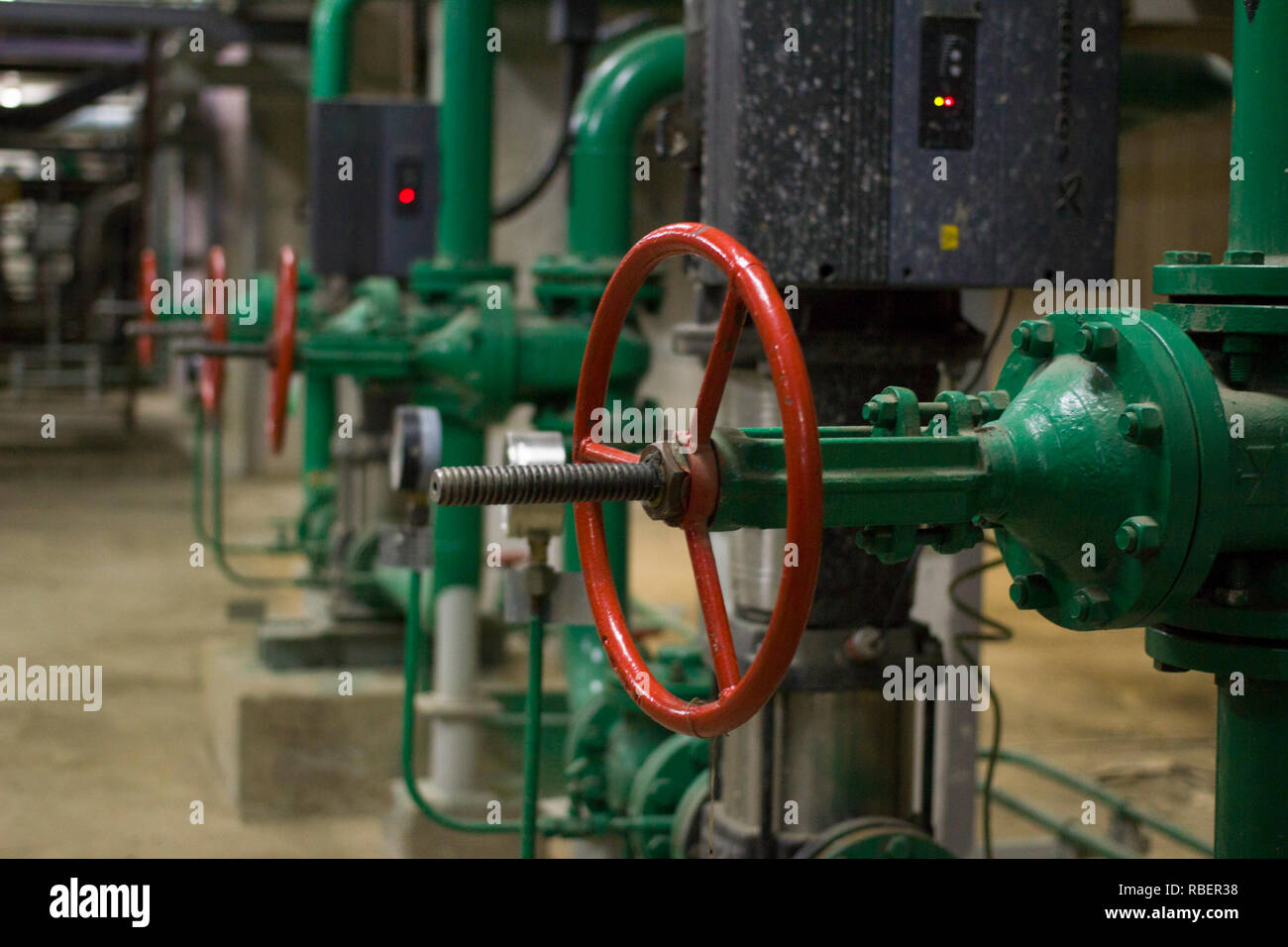 Valves at the power plant. Shooting in the production shop Stock Photo ...