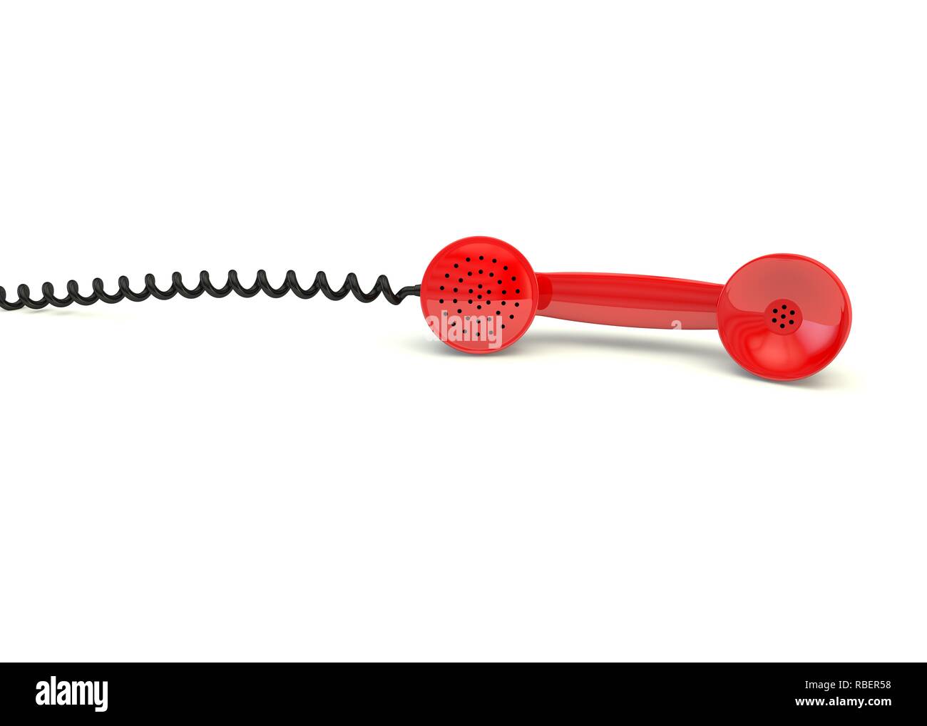 Red handset with black wire. White isolated background. 3D render Stock ...