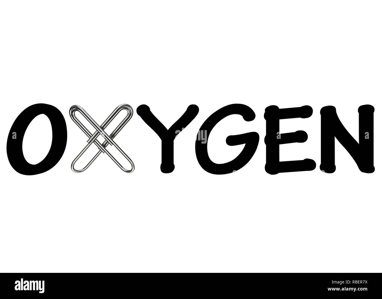 Oxygen slogan, connected with metal clips. Isolated background. High ...