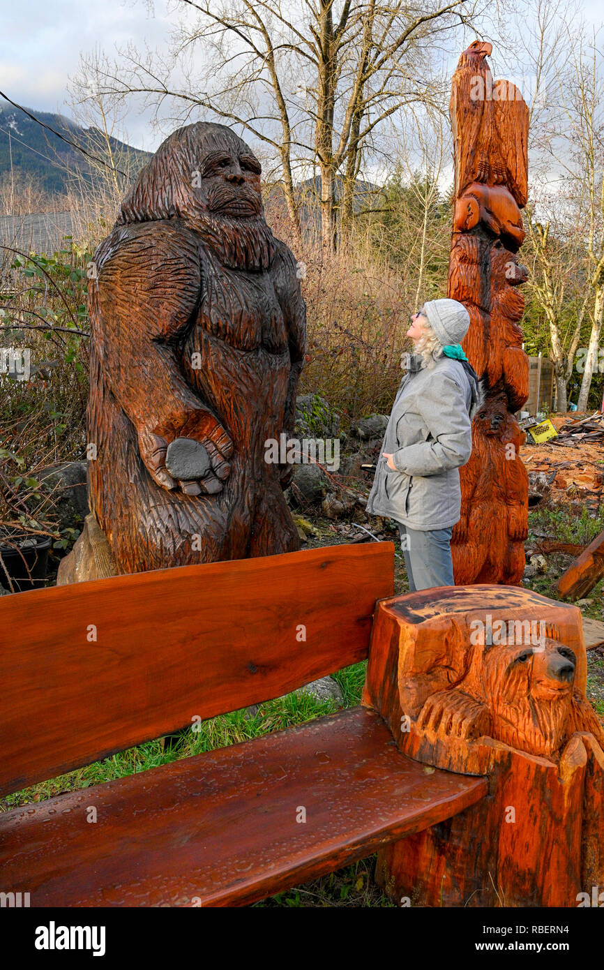Carved wooden Sasquatch, Harrison Hot Springs, British Columbia, Canada ...