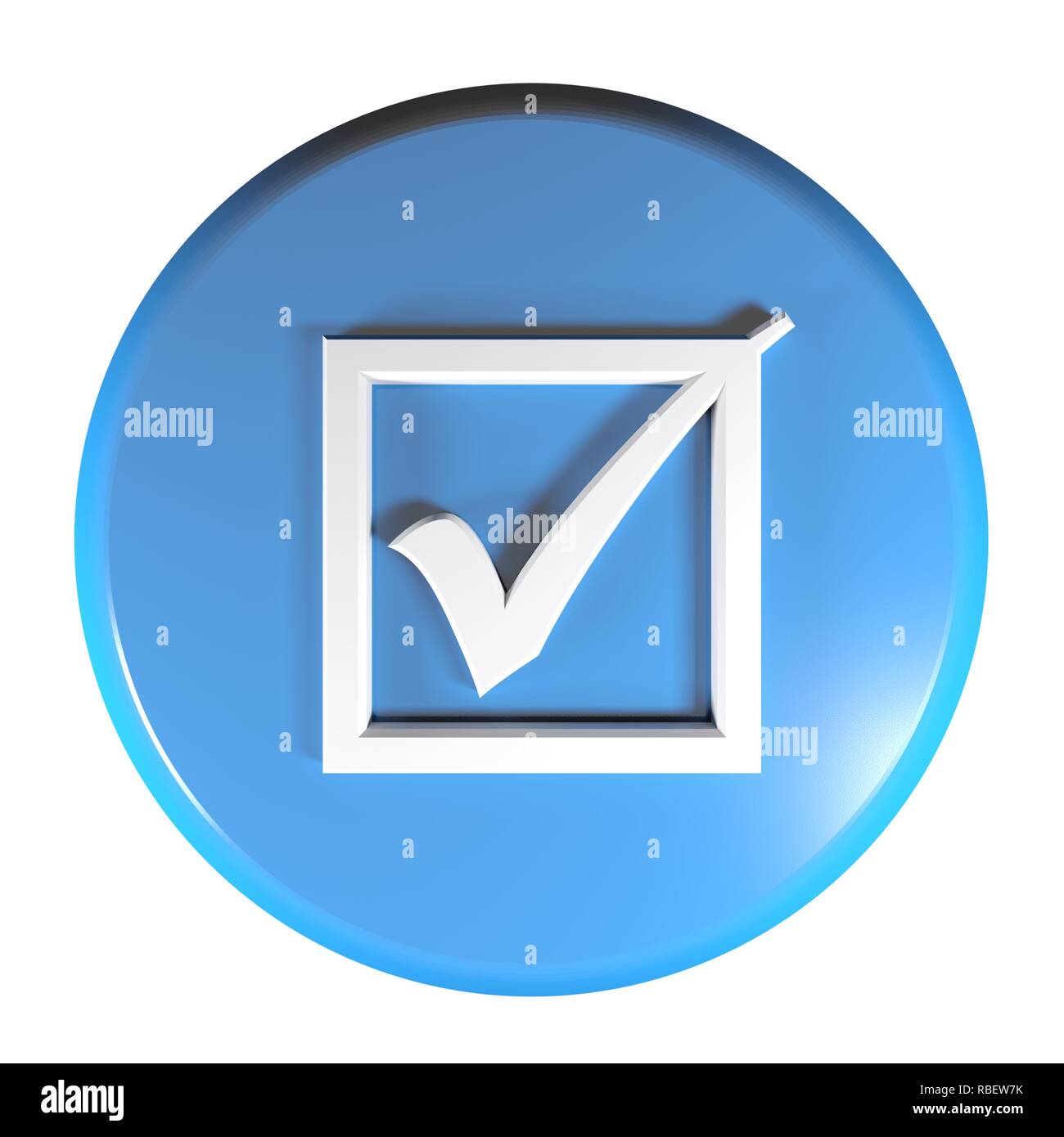 Checked box blue circle push button - 3D rendering illustration Stock ...