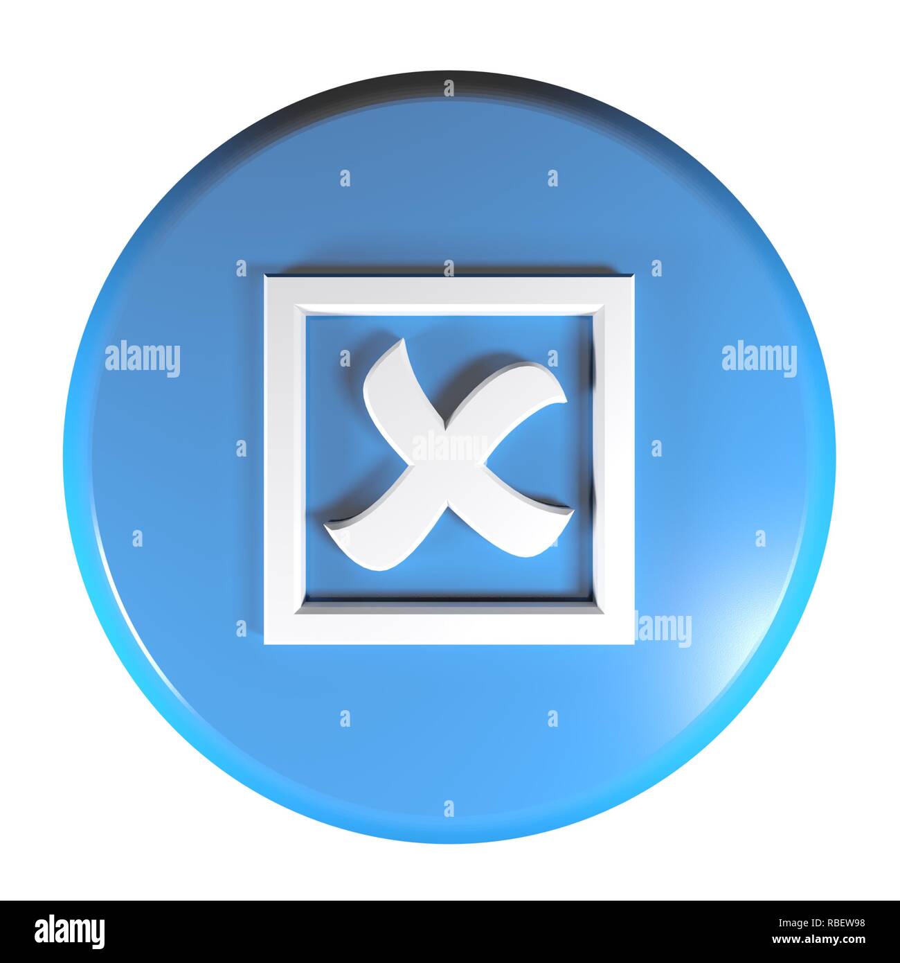 Crossed box blue circle push button - 3D rendering illustration Stock ...