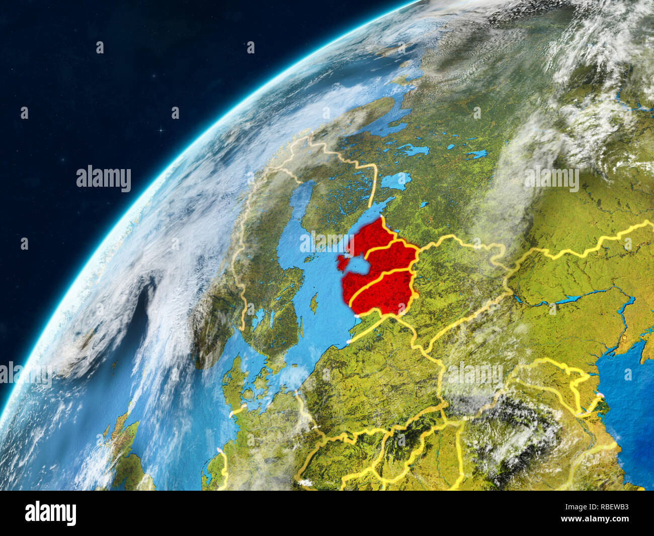 Baltic States on realistic model of planet Earth with country borders ...