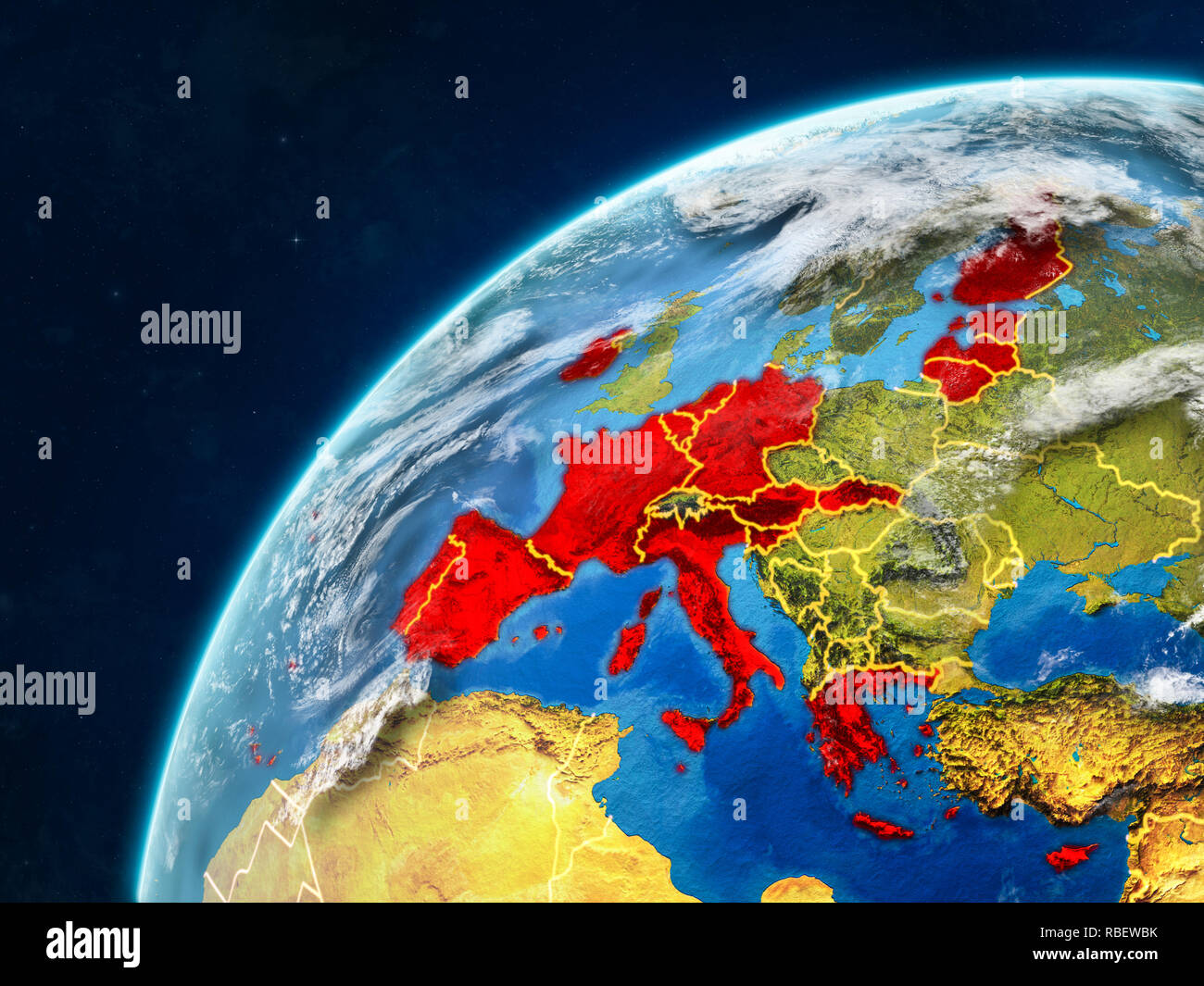 Eurozone member states on realistic model of planet Earth with country ...