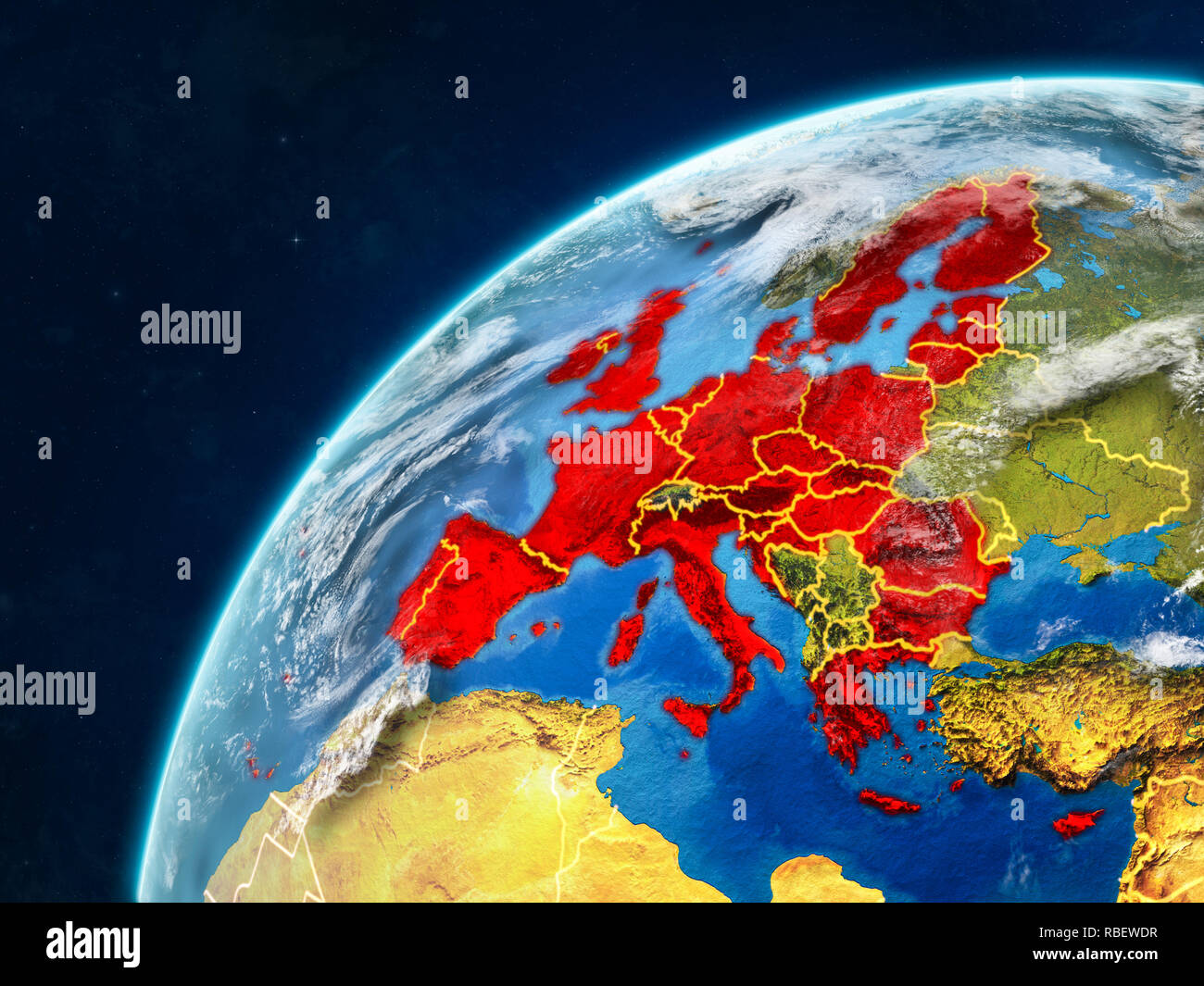 European Union on realistic model of planet Earth with country borders ...