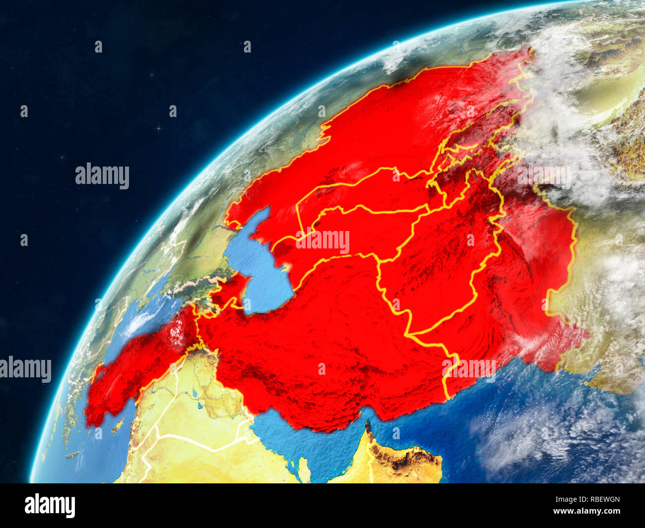 ECO member states on realistic model of planet Earth with country ...