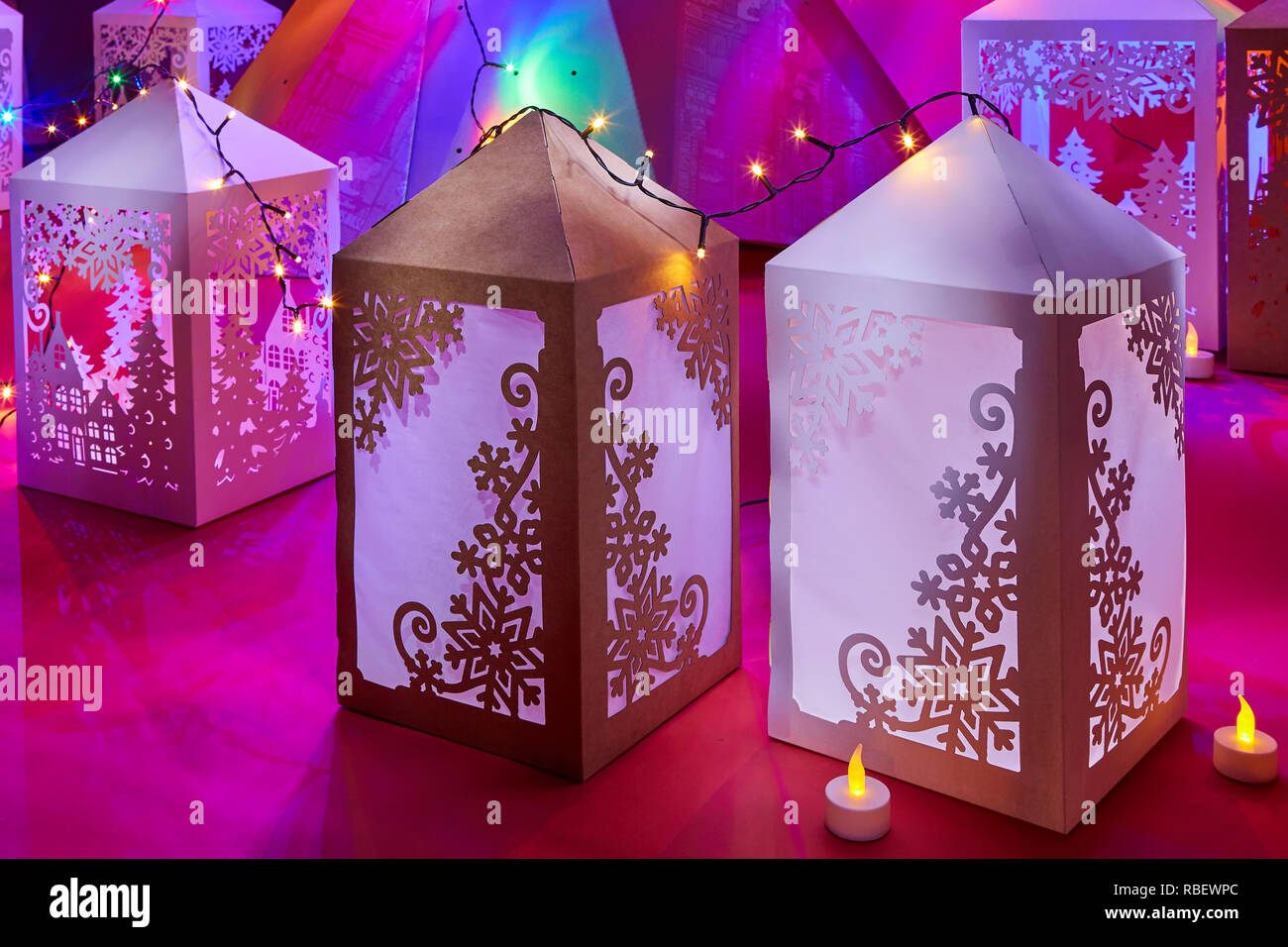 Colorful holiday paper lights hi-res stock photography and images - Alamy