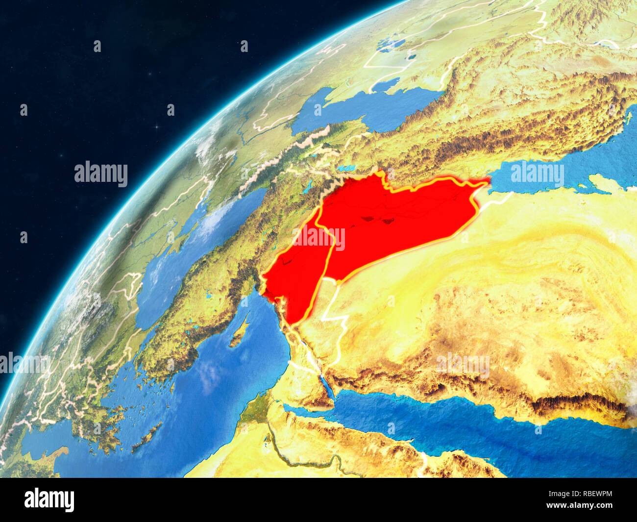 Islamic State on realistic model of planet Earth with country borders ...