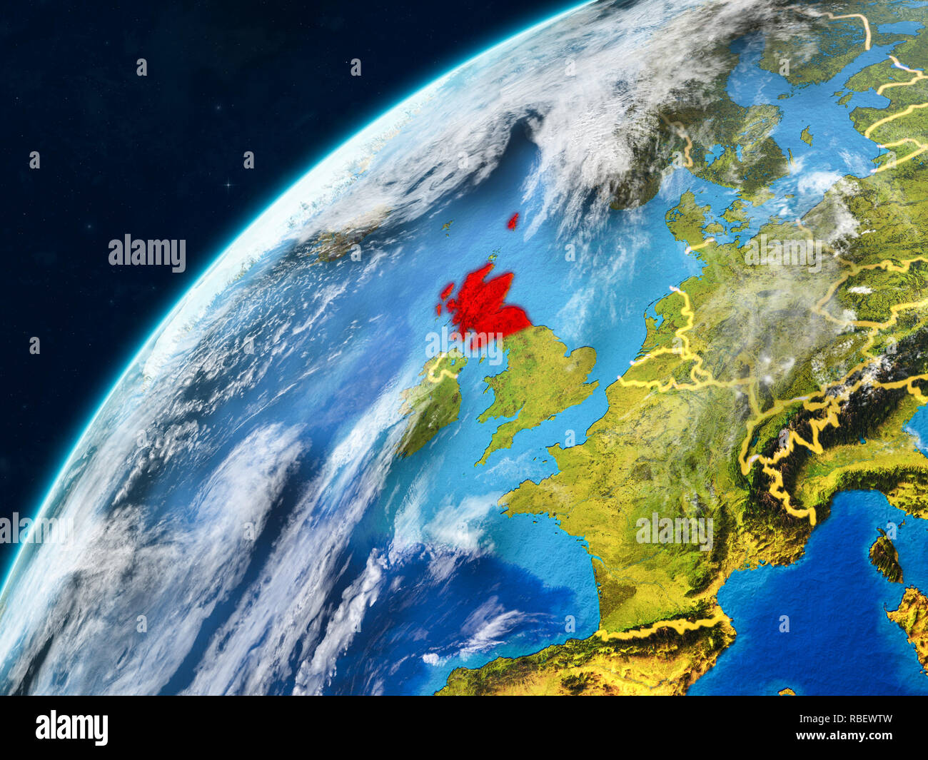 Scotland on realistic model of planet Earth with country borders and ...