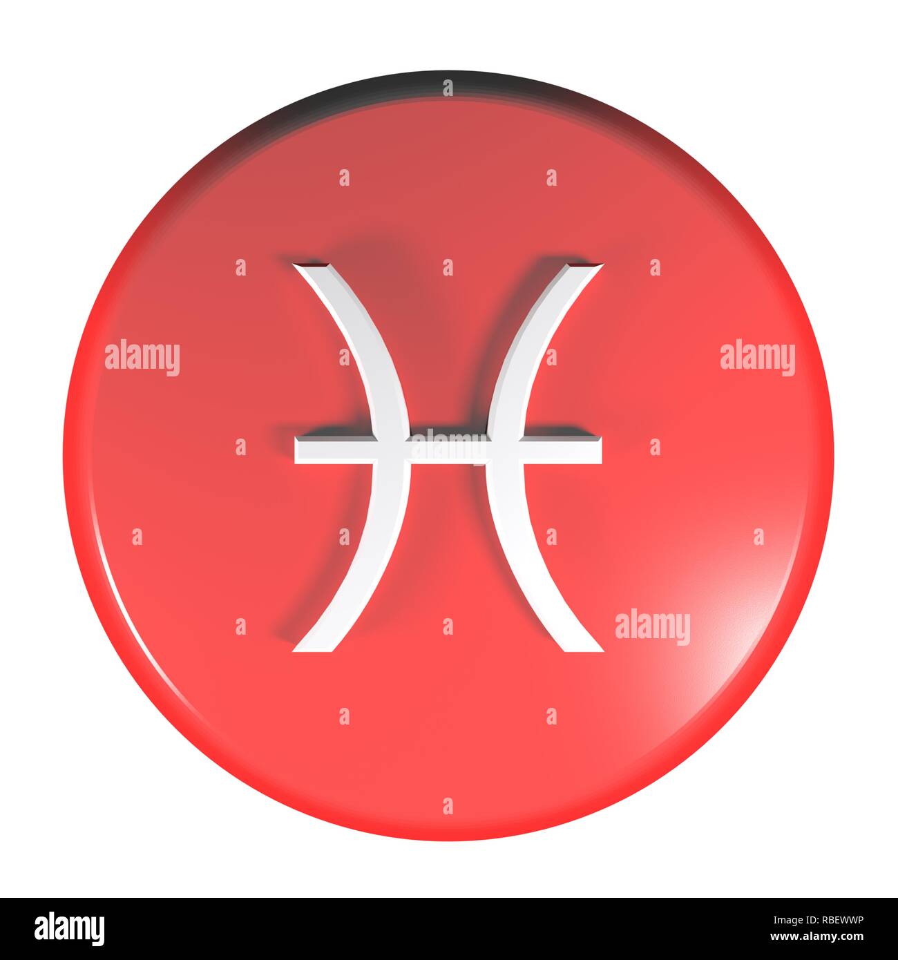 ZODIAC PISCES ICON red circle push button - 3D rendering illustration ...