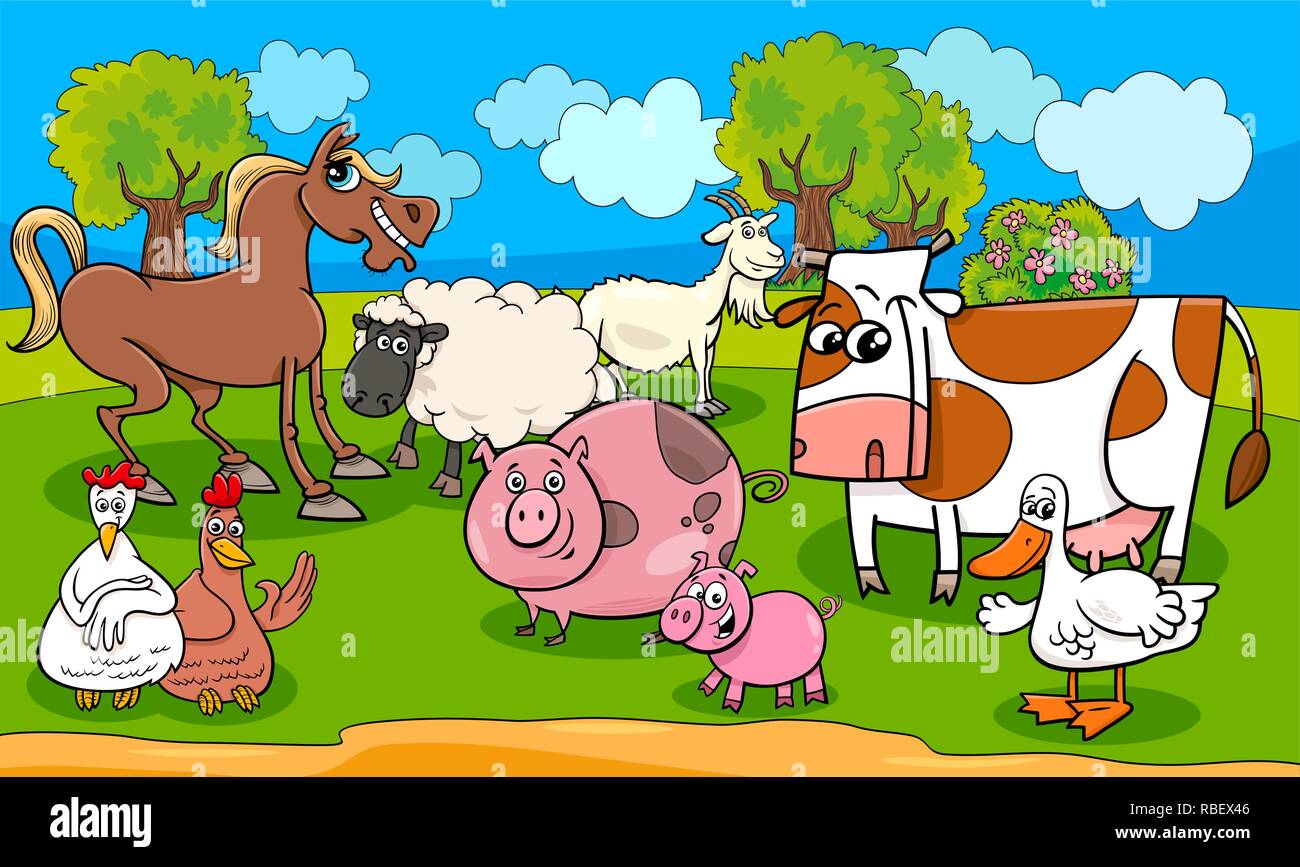 Farm animals country scene cartoon hi-res stock photography and images ...