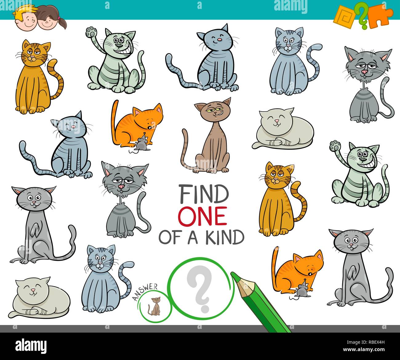 Cartoon Illustration of Find One of a Kind Picture Educational Activity ...