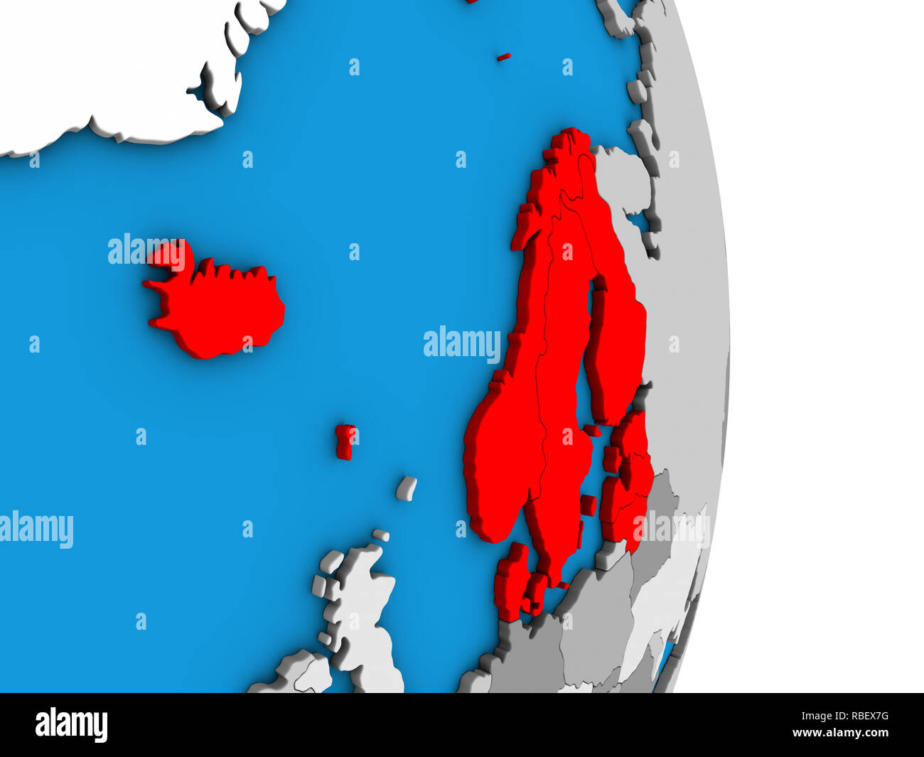 Northern Europe on simple political 3D globe. 3D illustration Stock ...