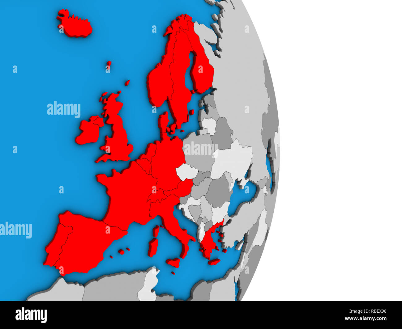 Western Europe on simple political 3D globe. 3D illustration Stock ...