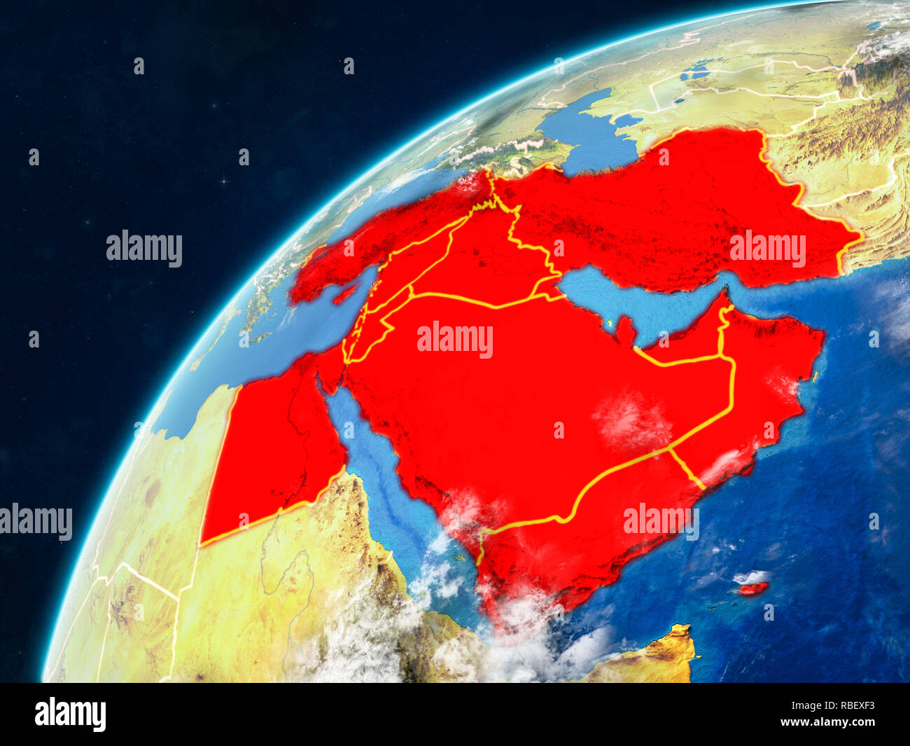 Middle East on realistic model of planet Earth with country borders and ...