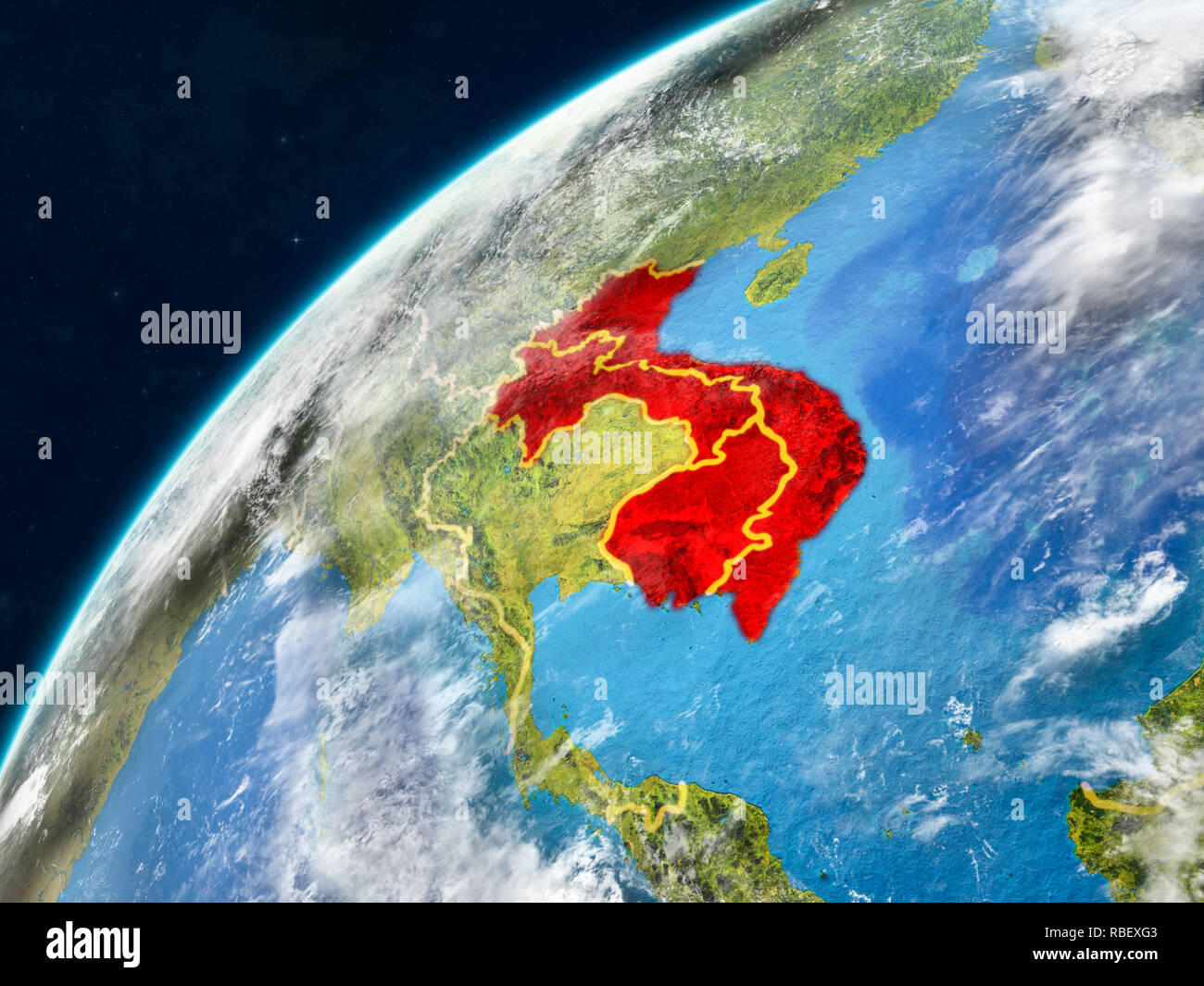 Indochina on realistic model of planet Earth with country borders and ...