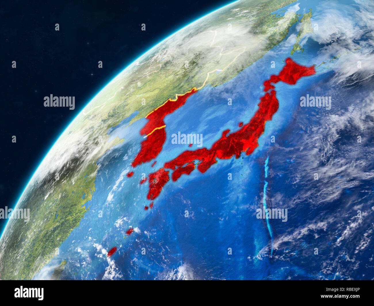 Japan and Korea on realistic model of planet Earth with country borders ...